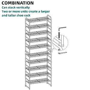 REGILLER 5-Tier Stackable Shoe Rack, Expandable & Adjustable Shoe Organizer Storage Shelf, High Capacity, Wire Grid, Black