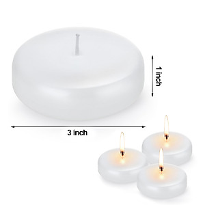 White Floating Candles for Centerpieces 3 inch, Round Burning Tea Light Candles Unscented Smokeless Paraffin Wax Dripless, for Valentine's Day, Wedding, Party, Home Decor, Pool (12 Pack)