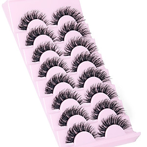 Mink Lashes Natural Look False Eyelashes Fluffy Flat Lashes Wispy 3D Mink Lashes 8 Pairs Strip Lashes Pack