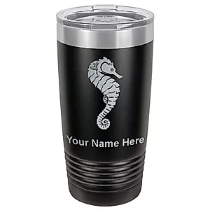 LaserGram 20oz Vacuum Insulated Tumbler Mug, Seahorse, Personalized Engraving Included (Black)