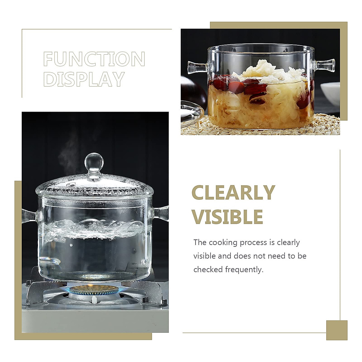 Clear Glass Simmer Pots for Cooking on Stove, Glass Stew Pot Glass Soup Pot With Lid Kitchen Stockpot Glass Cooking Pot Thickened Stock Pot Large Serving Bowl Simmer Pot for Stove (1.35L / 46 OZ)