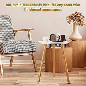4 Set Round Side Table End Table with 3 Wood Legs Modern Accent Tray Nightstand White Bedside Table Small Coffee End Table for Living Room, Bedroom, Small Spaces, Easy Assembly 20.5 x 15.7 Inches