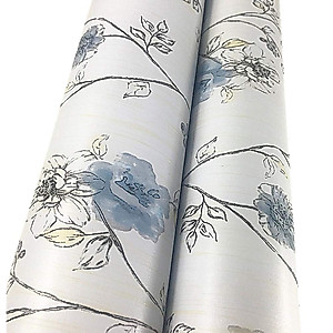 Taamall Simplemuji Ink Blue Flower Self Adhesive Wallpaper Drawer and Shelf Liner for Kitchen Cabinets Cover Furniture Door Decorative Stickers 17.7 Inch by 100 Inch