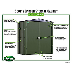 Scotts 6' x 3' x 6' Garden Storage Cabinet, Compact Outdoor Lockable Metal Shed Kit for Backyard, Patio, and Lawn