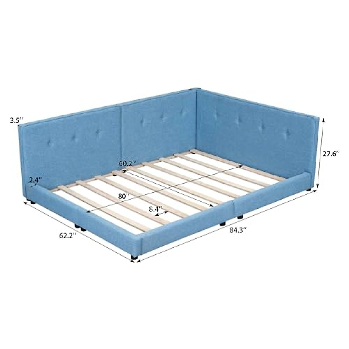 ATY Upholstered Queen Size Daybed with 2 USB Ports, Sofa Bed Platform Bedframe with Slat Support, No Box Spring Needed, for Bedroom, Livingroom, Guestroom, Easy Assembly, Blue