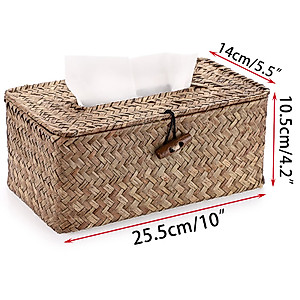 Sumnacon Tissue Box Cover Rectangle Tissue Box Seagrass Tissue Box Holder Woven Tissue Holder Decorative Tissue Cover for Bathroom Tissue Box Cover Rectangular for Home Office Table Coffee
