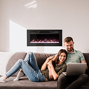 PAOLFOX 36 inch Electric Fireplace Insert,Wall Mounted,Wall Fireplace Electric with Remote Control,Linear Fireplace,Led Fireplace Recessed,12 Flame Colors