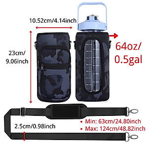Insulated Neoprene Water Bottle Carrier Holder Sleeve - Fits 64oz Sport Water Bottle, with Adjustable Shoulder Strap & Pockets, Water Bottle Sling Bag Punch Cover for Gym Outdoor Camping Hiking(Black