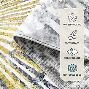 Lahome 8x10 Rugs for Living Room, Modern Area Rugs 8x10 Bedroom Rug Aesthetic Low-Pile Soft Dining Room Rug, Washable Abstract Golden Carpet Indoor for Kids Playroom Nursery