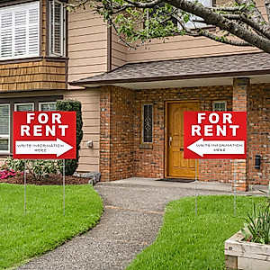 Yaomiao 5 Pcs for Rent Sign with Stand 16 x 12 Inch Plastic Yard Sign with Tall Stakes Double Sided Waterproof Corrugated for Rental House Car Apartment Shops Business(Red)
