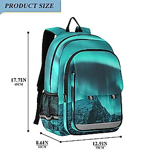 Glaphy Aurora Borealis Galaxy Mountain Backpack, School Bag Lightweight Laptop Backpack Students Travel Daypack with Reflective Stripes