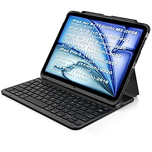Arteck iPad Air 11-inch 10.9-inch Keyboard, Bluetooth Keyboard with Folio Full Protection Case for Apple iPad Air 11-inch (Air 2024) 10.9-inch (Air 2022) Air 4 and iPad Pro 11-inch Pro 4(2022) Pro 3 2