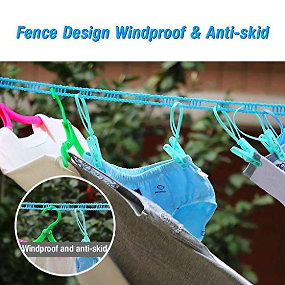 3 Pack Windproof Non-Slip Clothesline,Clothes Drying Rope Portable Adjustable Line Hanger for Camping Travel & Home Use (10M)