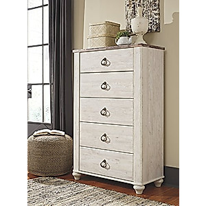 Signature Design by Ashley Willowton 5 Drawer Chest of Drawers, Two-tone Brown and Whitewash