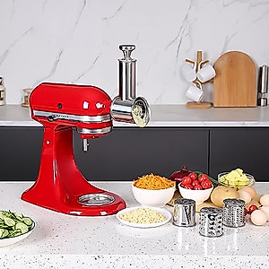 Stainless Steel Slicer Shredder Attachment for KitchenAid Stand Mixer, Salad Maker Cheese Grater Vegetable Slicer Attachment for Kitchenaid with 4 Blades by KINGEAGLE