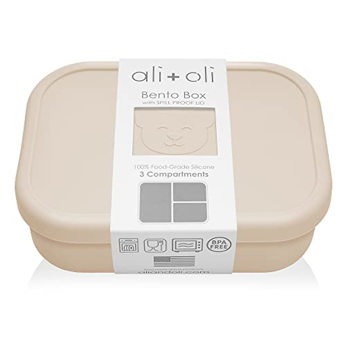 Ali+Oli Leak Proof Bento Box (Coconut) Food-Grade Silicone Bento Box, BPA, Phthalate, Lead, & PVC Free - Bento Lunch Box for Kids and Adults - Leak Resistant Sets With Lids Container