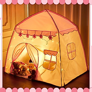 Wettarn Kids Princess Tents with Star Lights, Rug for Girls Boys Kids Gift 51 x 51 x 39 Inch Play Tent Princess Castle Playhouse Tent, Pink Castle for Indoor Outdoor Birthday Children Room