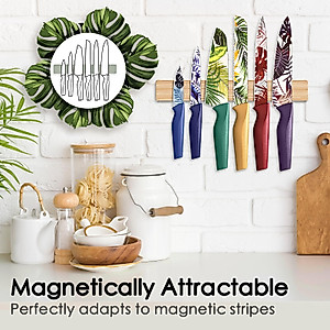 Astercook Knife Set, 12Pcs Colorful Tropical Designs Kitchen Knife Set, Palm Leaf Color-Coded Coated Stainless Steel Kitchen Knives with 6 Blade Guards, Dishwasher Safe