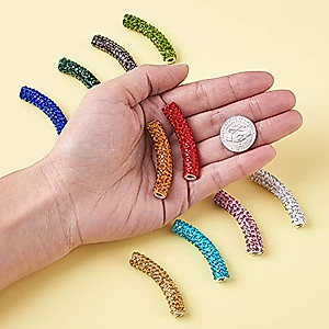 Craftdady 10pcs Mixed Colors Rhinestone Curved Noodle Tube Beads 45-46.5mm Large Hole Long Tube Metal Spacer Beads for Jewelry Making Hole: 4mm