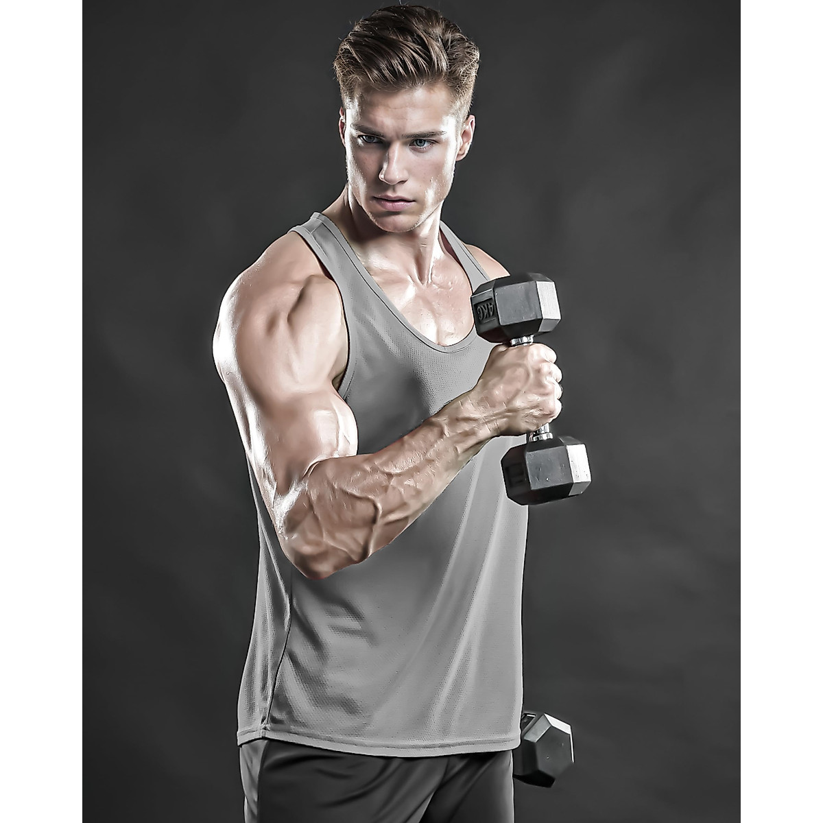 DRSKIN Men's 3 Pack Dry Fit Y-Back Muscle Tank Tops Mesh Sleeveless Gym Bodybuilding Training Athletic Workout Cool Shirts (BTF-ME-TA-(B,N,G), XL)