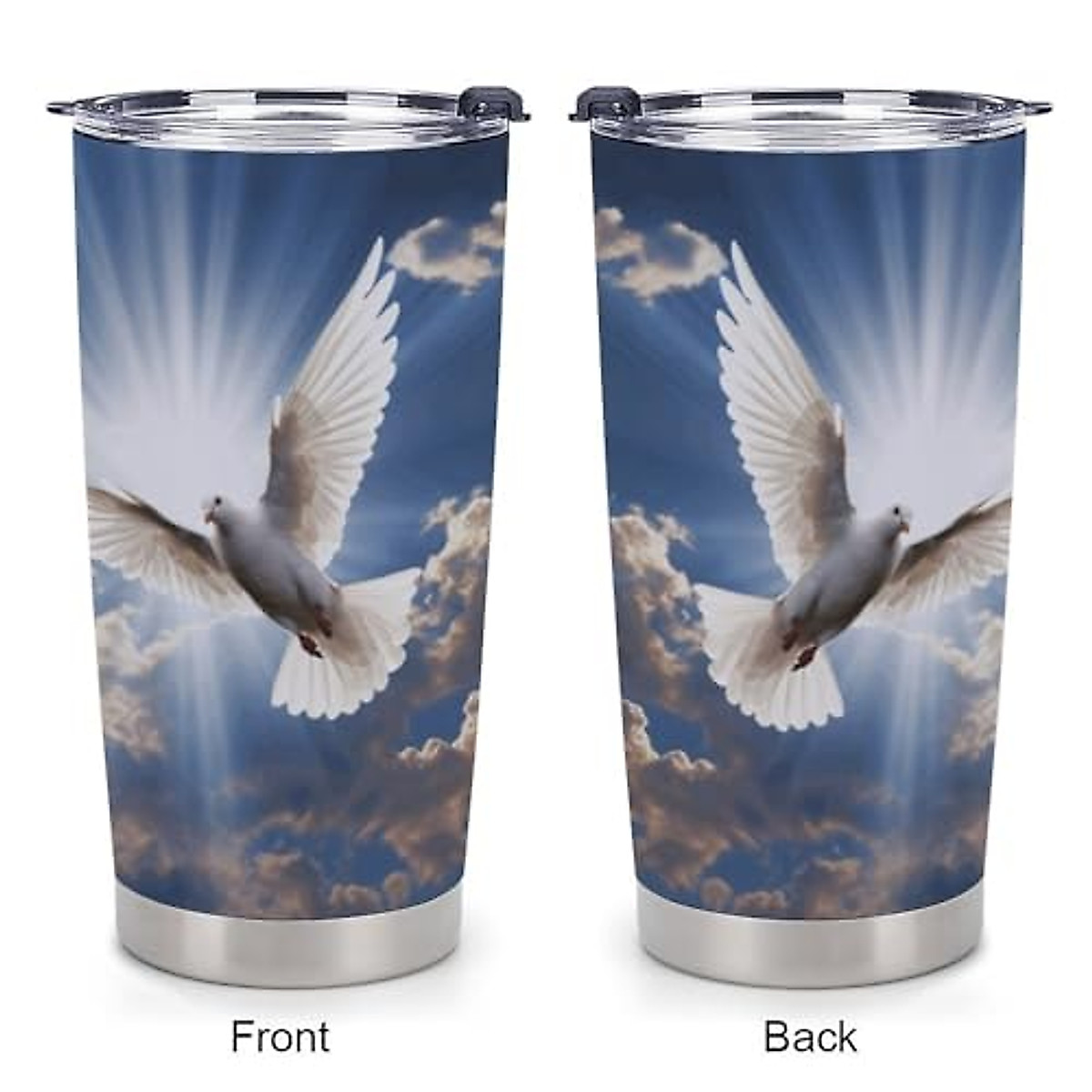 FHENMSA Reusable Plastic Water Cups with Lids,Dove Print Anti-overflow Cup,sports Travel Coffee Cup