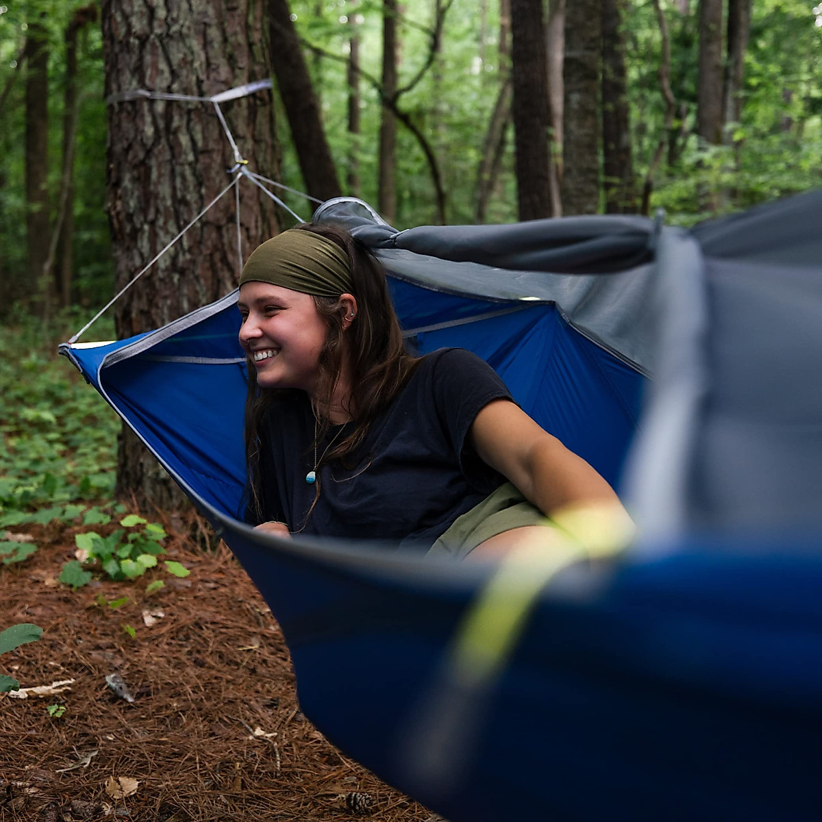 ENO SkyLite Hammock - 1 Person Flat, Portable Hammock - Integrated Hammock Bug Net - for Camping, Hiking, Backpacking, Travel, Festival, or The Beach - Evergreen