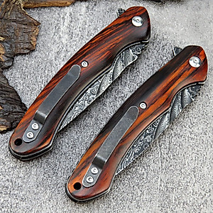 Sitivien ST242 Damascus Steel Folding Knife,Flipper Liner Lock Knife with Damascus VG10 Core Blade,Dalbergia Handle for Everyday Carry, Hunting and Outdoor …