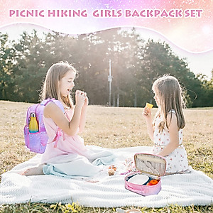 Backpacks for Girls, Kids Backpack School Bookbags with Insulated Lunch Box for School Elementary Girl, School Bag with Laptop Compartments, Galaxy Purple