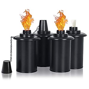 SUNYPLAY Torch Canisters, 12 oz Bamboo Torch Refill Canister, 4 Pack Replacement Outdoor Torch Canister with Wicks and Covers for Luau Party, DIY Garden Torch Decor
