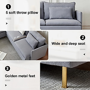 VASOENY 92.1 X 92.1'' Modular Sectional Couch, Boucle Teddy Fabirc Corner Sofa, 5 Seat L Shaped Sofa Couch, Modern Couch with 5 Waist Pillow for Living Room, Office, Convertible Chaise Lounge