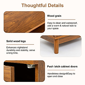 XIAO WEI Large Night Stand Set of 2 with Natural Paper Rope Hand-Woven Doors, Boho Nightstand Bed Side Table Accent End Table, Walnut