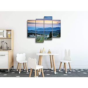 YKing1 Scenic Blue Ridge Parkway Appalachians Smoky Mountains Spring Landscape Wall Art Painting Pictures Print On Canvas Stretched & Framed Artworks Modern Hanging Posters Home Decor 4PANEL