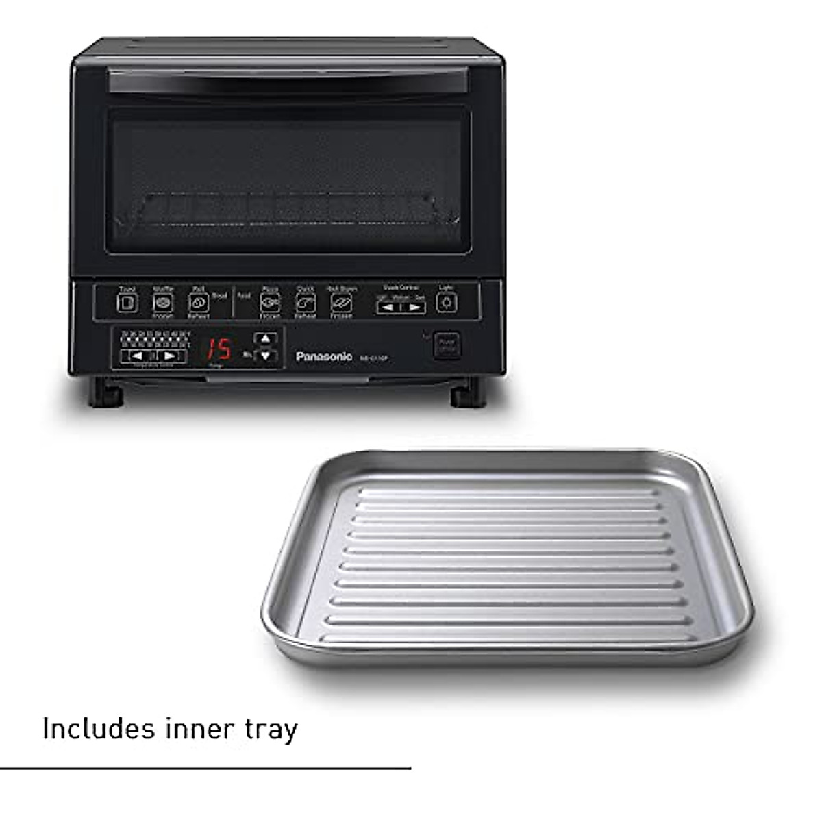 Panasonic NB-G110P-K Toaster Oven FlashXpress with Double Infrared Heating and Removable 9-Inch Inner Baking Tray, 1300W, 4-Slice, Black