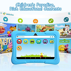Dragon Touch Kids Tablets with 32GB Storage, 2GB RAM, 7 inch IPS HD Display, Android 12, Quad Core Processor, Kidoz Pre Installed with Kid-Proof Case, Wi-Fi only - Blue