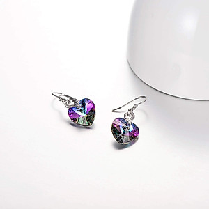 AOBOCO Sterling Silver Purple Crystal Dangle Earrings for Women Heart Love Jewelry Gifts Mothers Day for Mom Wife Daughter (Angle Love Pp)