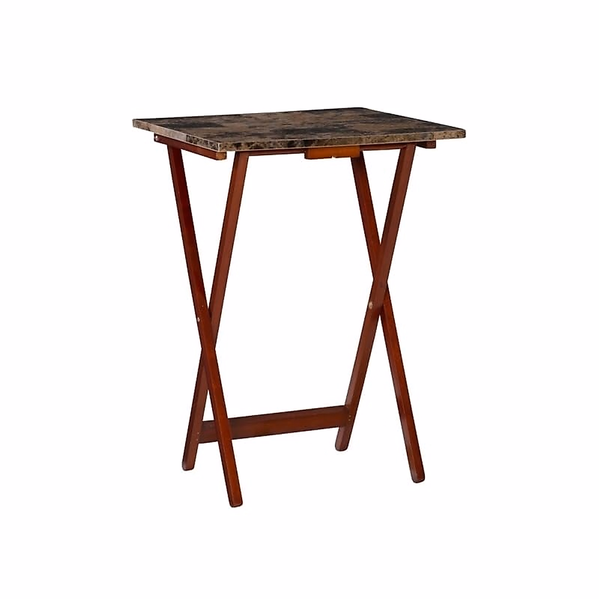 Pemberly Row 5 Piece Wood Folding Faux Marble Table Tray Set in Brown