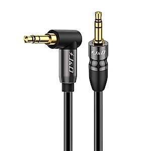 J&D 1/8 Stereo Cable, 3.5mm Extension Double Male Stereo Audio Aux Jack to Jack Cable 90 Degree Right Angle for Phone Tablet MP3 Player and All Other Devices, 10 Feet