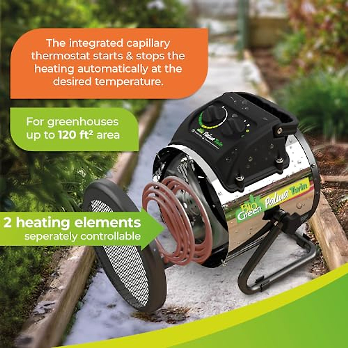 Bio Green PAL 2.0/US Palma BioGreen Basic Electric Fan Heater for Greenhouses, 2 Year Warrenty, 11 x 8 x 12.5" / 280 x 195 x 315 mm