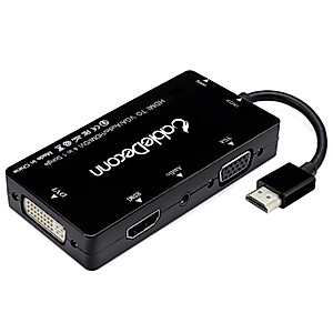 CABLEDECONN Multiport 4-in-1 HDMI to HDMI/DVI/VGA Adapter Cable with Audio Output Converter (Black)