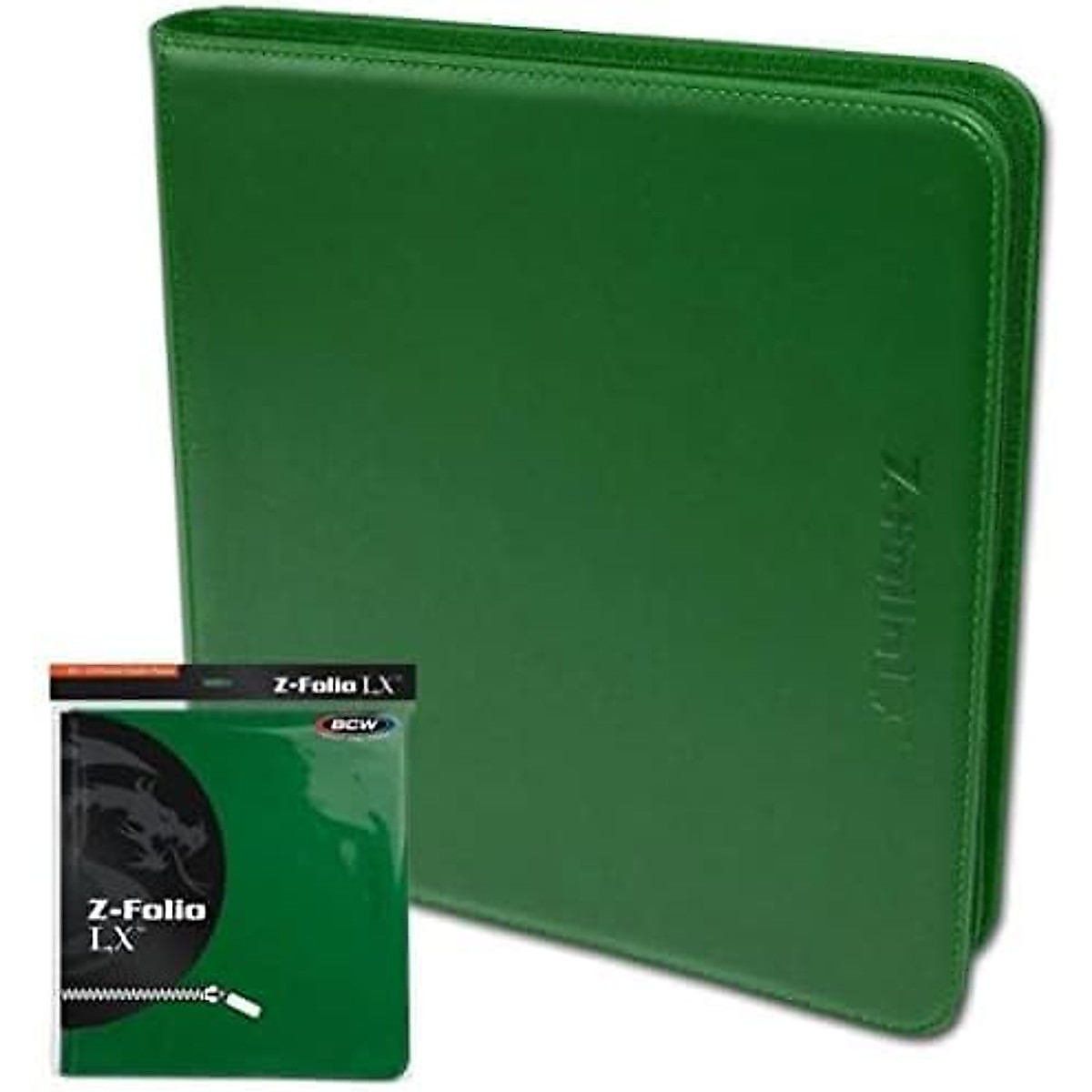 BCW Z-Folio LX Zipper Portfolio - Premium Green Leatherette 12-Pocket Playset Album - Secure Zipper - 480 Card Capacity - Card Collector's Dream - Card Organizer - Trading Card Storage