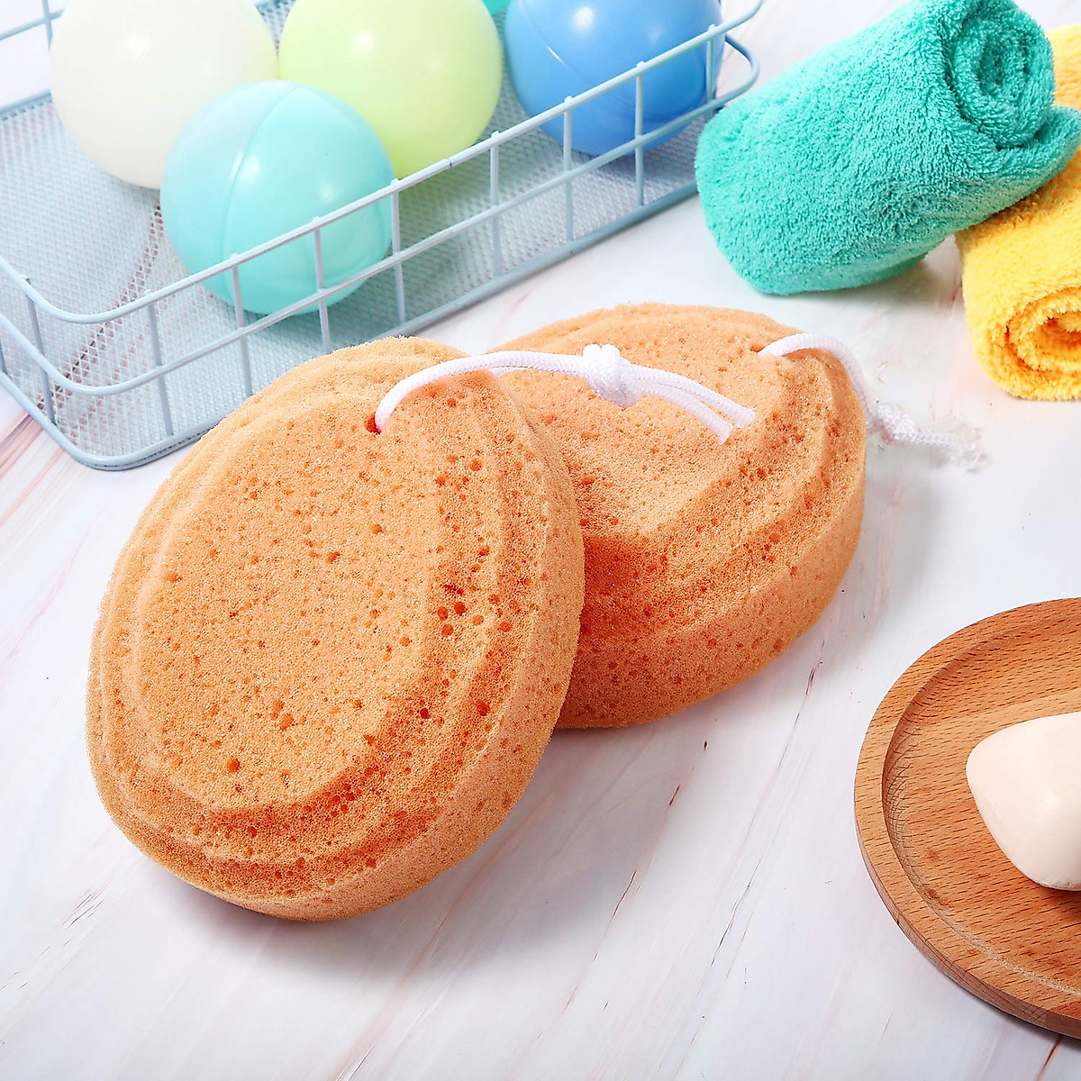4 Pieces Soft Bath Sponge Exfoliating Shower Foam Body Sponge Exfoliating Soothing Sponge for Bathroom Supply