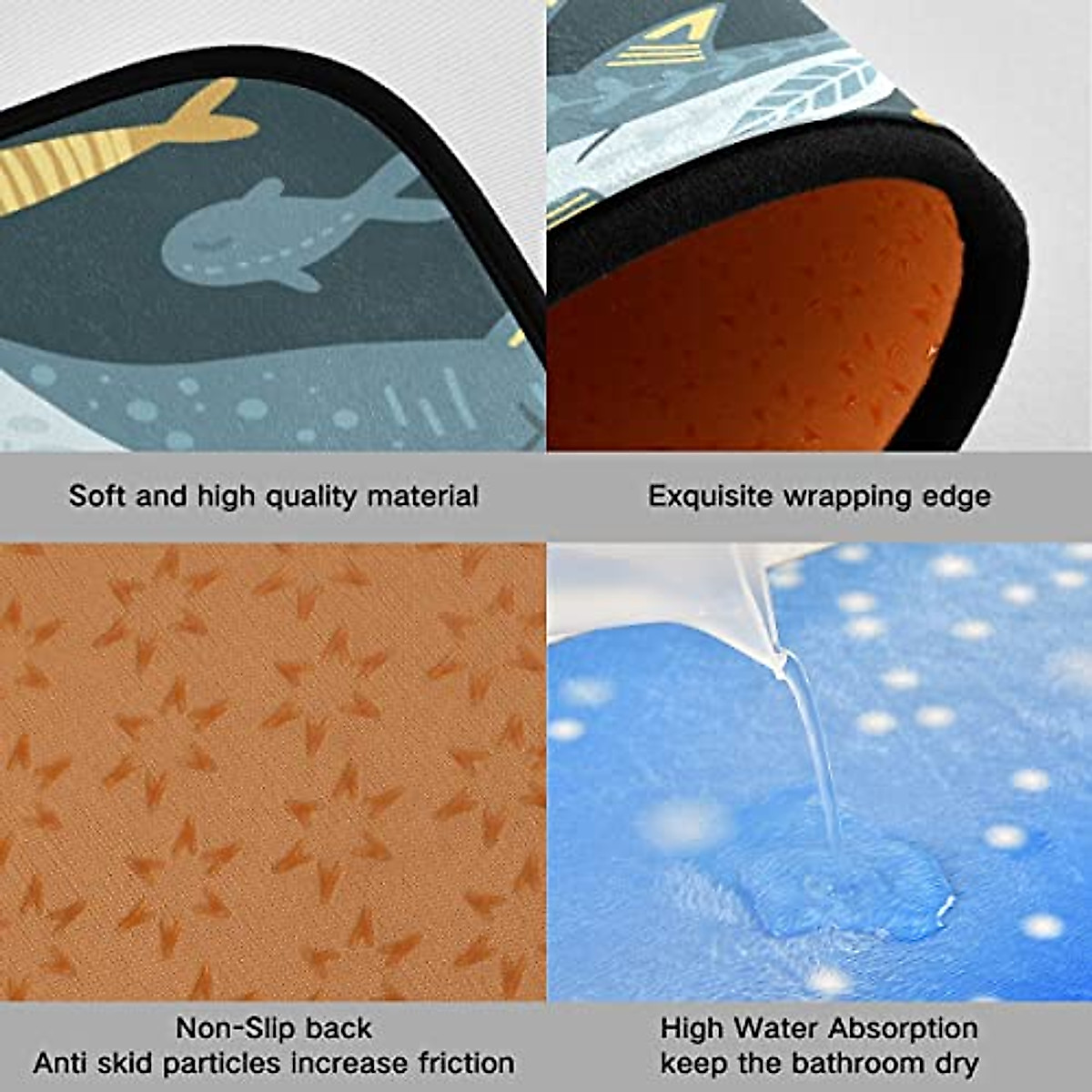 Funny Shark Fish Kitchen Rugs and Mats Set 2 Piece Non Slip Washable Runner Rug Set of 2 for Kitchen Sink Floor Home Decor Laundry