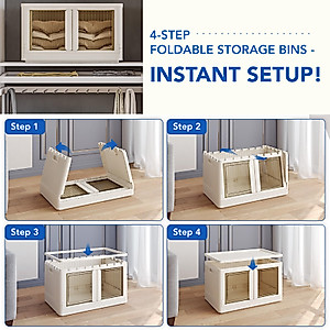 FLEXIMOUNTS Stackable Storage Bins With Lids, 110 QT-3 pack Closet Organizers and Storage with Doors, Plastic Collapsible Storage Bins, White Storage Containers For Home Essentials