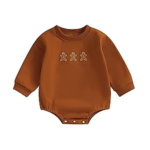Amiblvowa Unisex Baby Girl Boy Christmas Outfit Long Sleeve Oversized Crewneck Sweatshirt Shirt Bubble Romper Xmas Clothes (Cookie Brown, 12-18 Months)