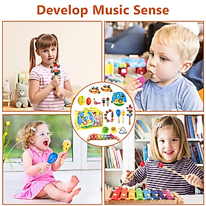 INLAIER Kids Musical Instruments Set, 20 Pcs Wooden Shakers Percussion Instruments Tambourine Xylophone Toys, Child Early Learning Musical Toys for Boys and Girls Gifts Present with Carrying Bag