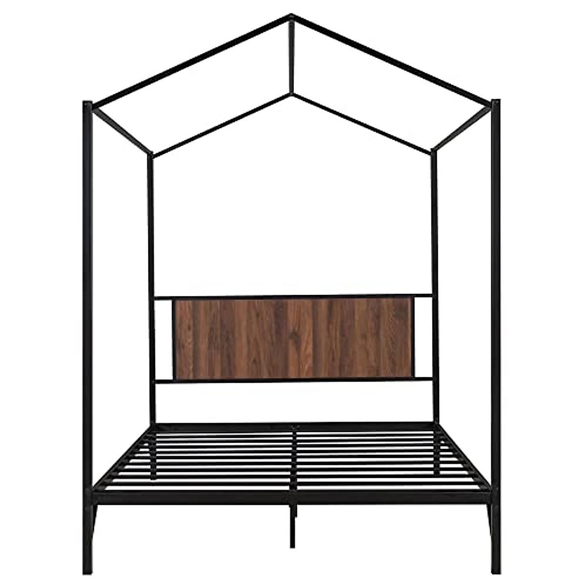 Bellemave House Bed for Kids, Full Size Metal Platform Bed with Headboard and Roof (Full Size, Black)