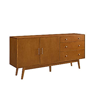 Walker Edison Mid-Century Modern Wood Kitchen Buffet Sideboard Entryway Serving Storage Cabinet Doors-Dining Room Console, 70 Inch, Acorn