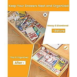 Famhap 16 PCS Pink Desk Drawer Organizers, Versatile Bathroom and Vanity Drawer Organizer Trays, Storage Bins for Makeup, Bedroom, Kitchen Gadgets Utensils and Office (Pink)