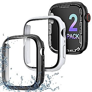 2-Pack 3D Curved Case for Apple Watch Series 7, Tempered Glass Screen Protector 41mm iWatch Full Face Cover Smartwatch Accessories (Black+White)