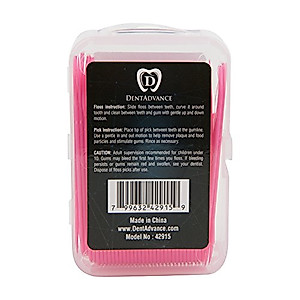 DentAdvance Mint Dental Floss Picks - Easy Reach Back Teeth | Tooth Flossers |Pink, Mint Flavored, 70 ct, w/ Travel Case